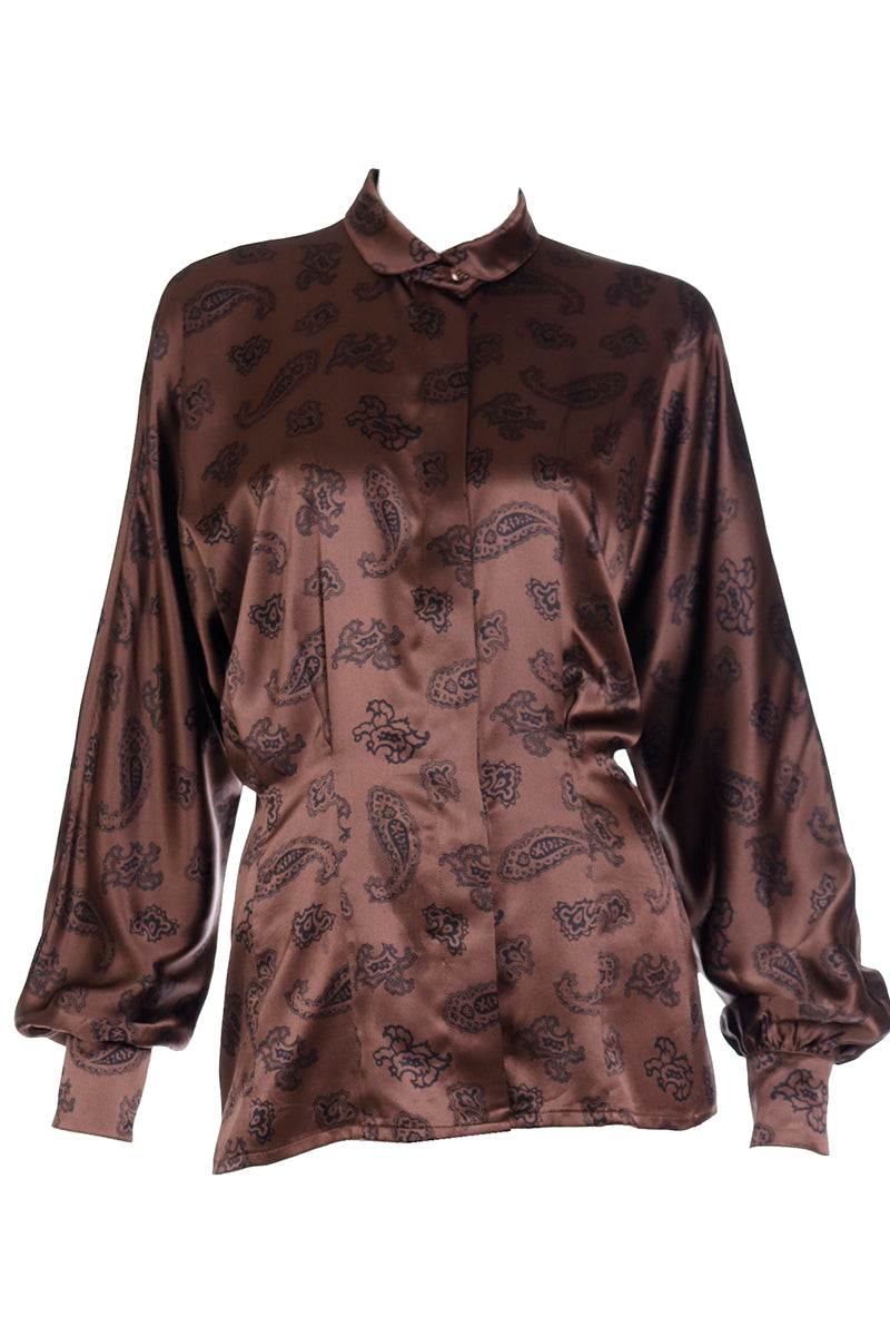 Vintage 1980s Escada Margaretha Ley Brown & Black Paisley Silk Blouse ...
