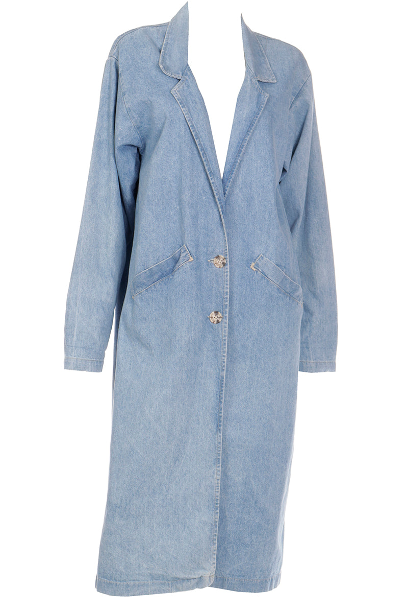1980s Vintage Denim Blue Jean Duster Coat – Modig
