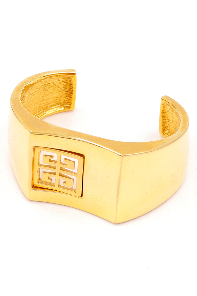 1980s Givenchy Gold Plated Cuff Bracelet w Givenchy Logo Cutout – Modig