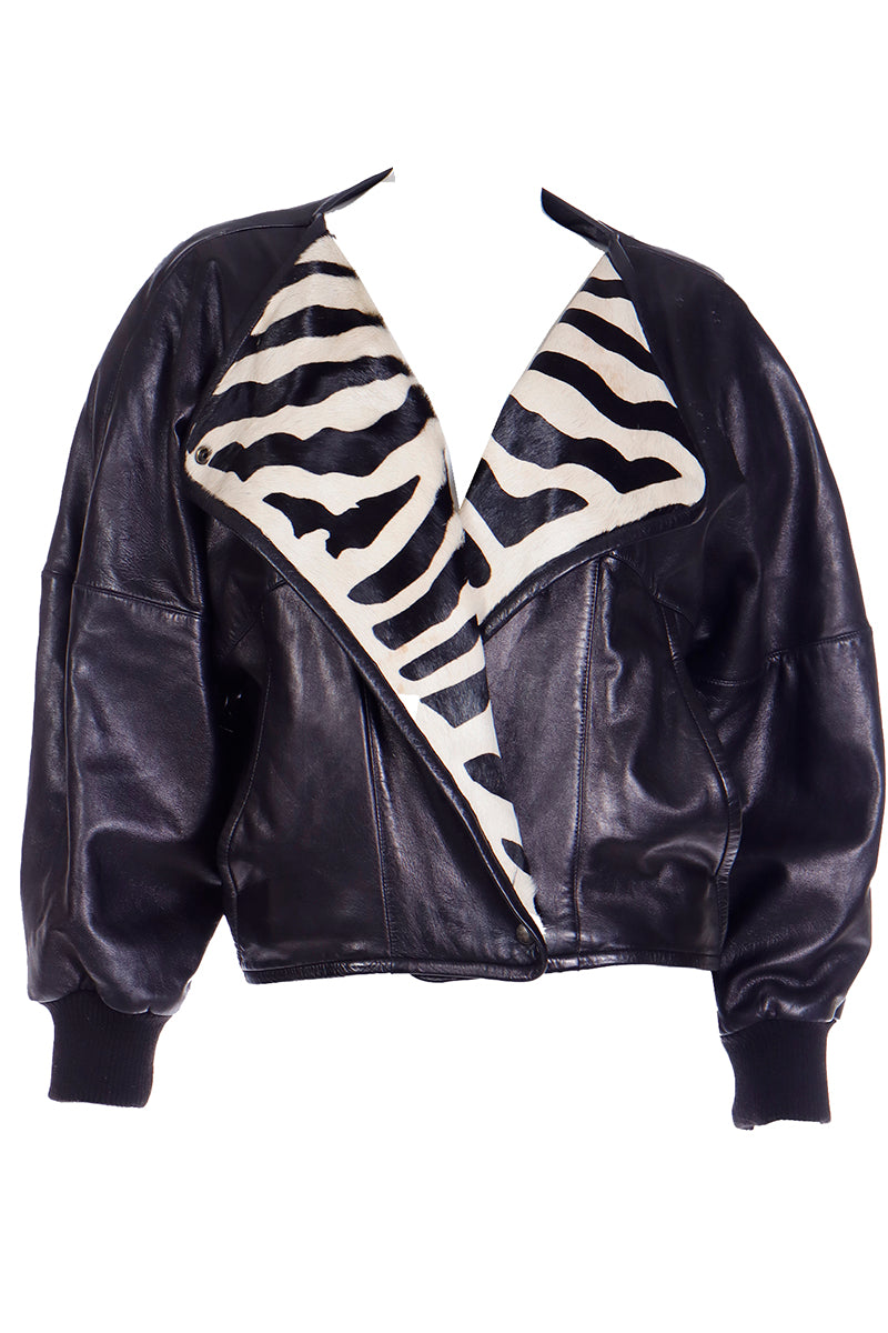 F/W 1985 Claude Montana Black Lamb Leather Jacket W Zebra Pony Fur Trim ...