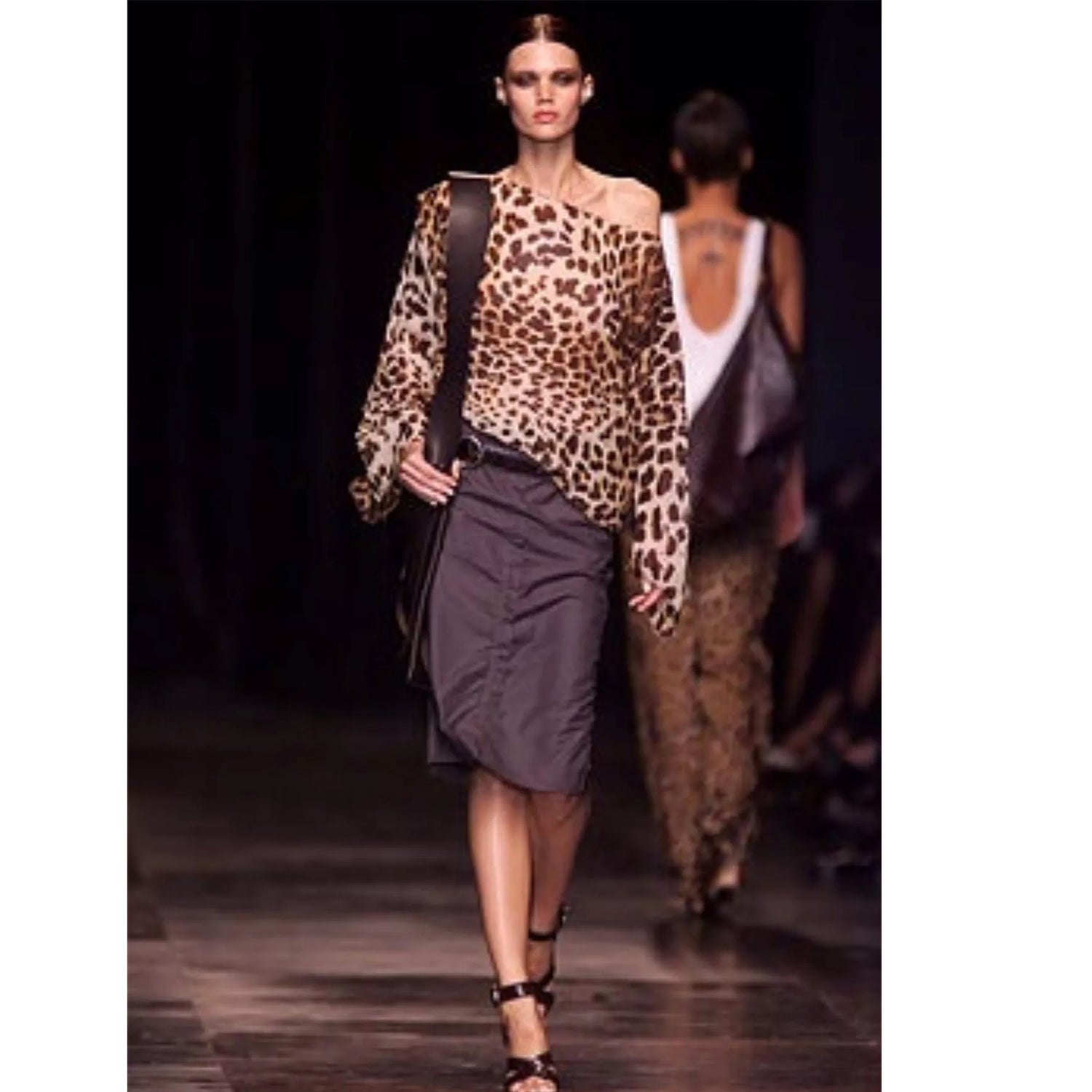 2002 Tom Ford Yves Saint Laurent Silk Chiffon Leopard Print Runway Top ...