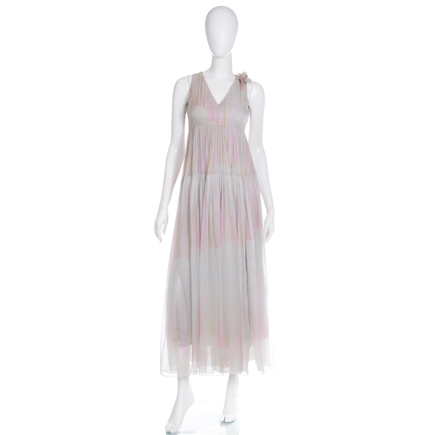 Vintage André Laug For Audrey Silk Chiffon Abstract Dot Maxi Dress – Modig