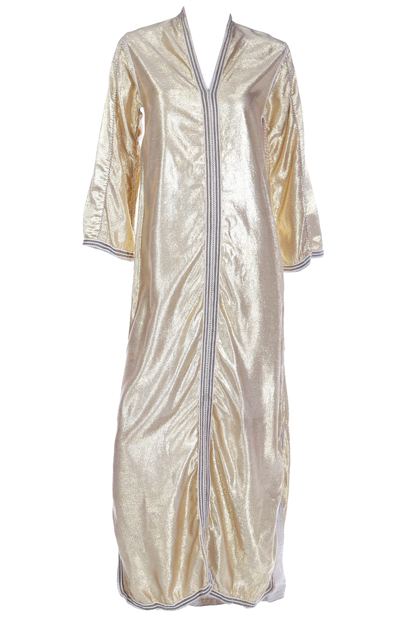 Vintage Gold Lamé Moroccan Ottoman Metallic Caftan Maxi Dress Modig