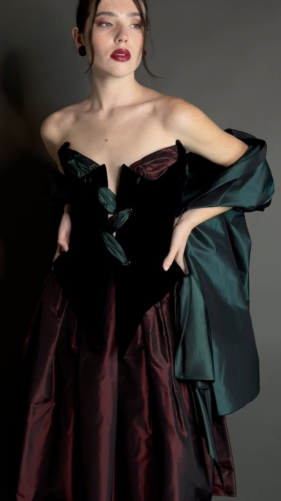 Bob Mackie Laced Front Corset Vintage Taffeta Velvet Evening Dress 2/4 ...