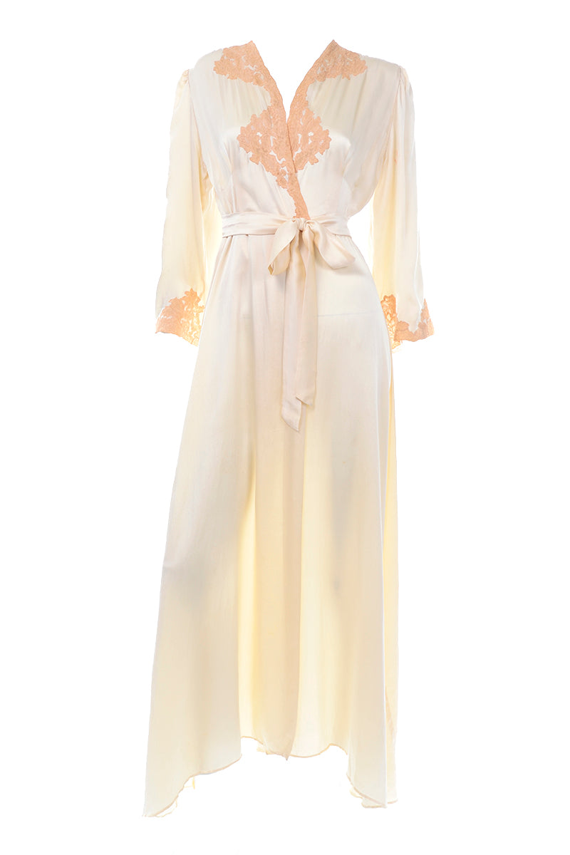 1930s Champagne Silk Vintage Robe w/ Peach Lace – Modig