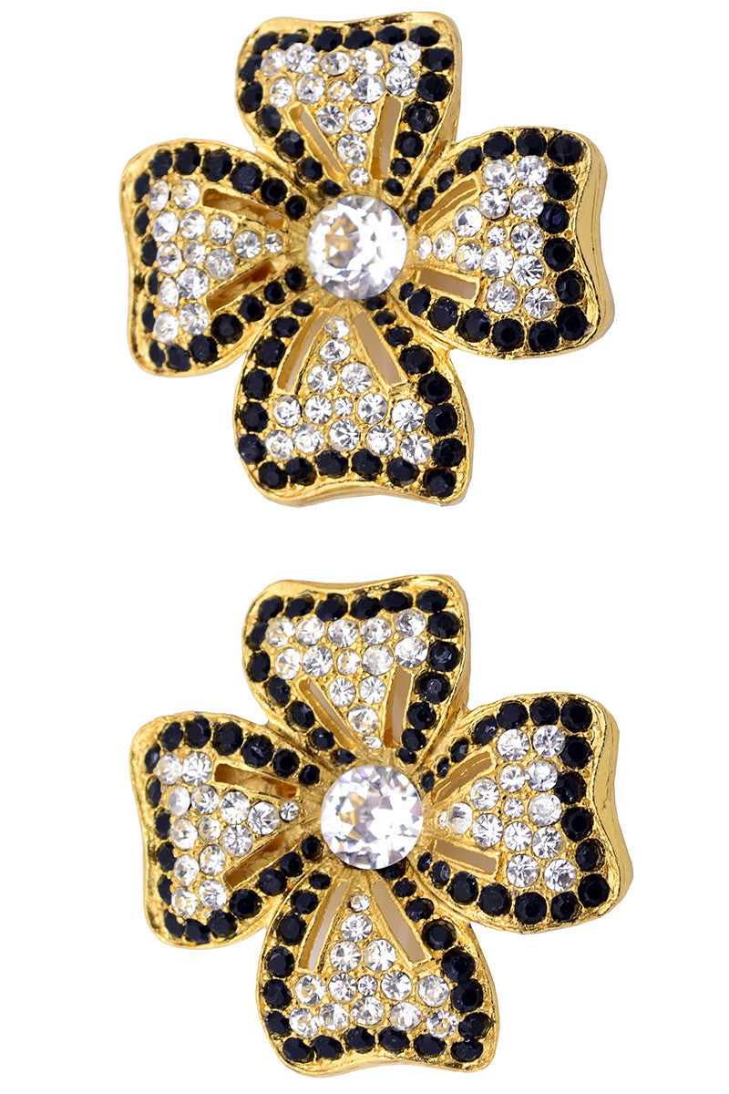 1980s Vintage Rhinestone Shamrock Shoe Clips Gold Black – Modig