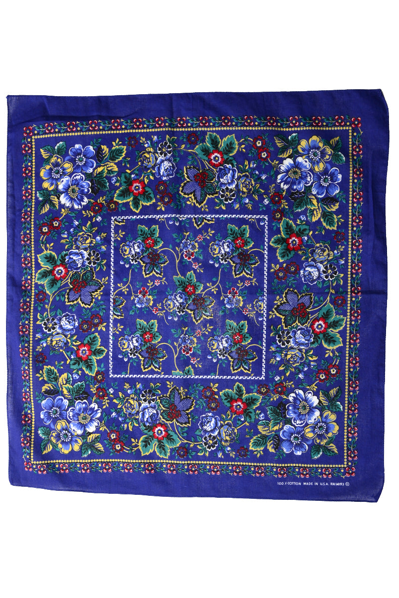 1960s Blue Floral Cotton Bandana RN 14193 – Modig