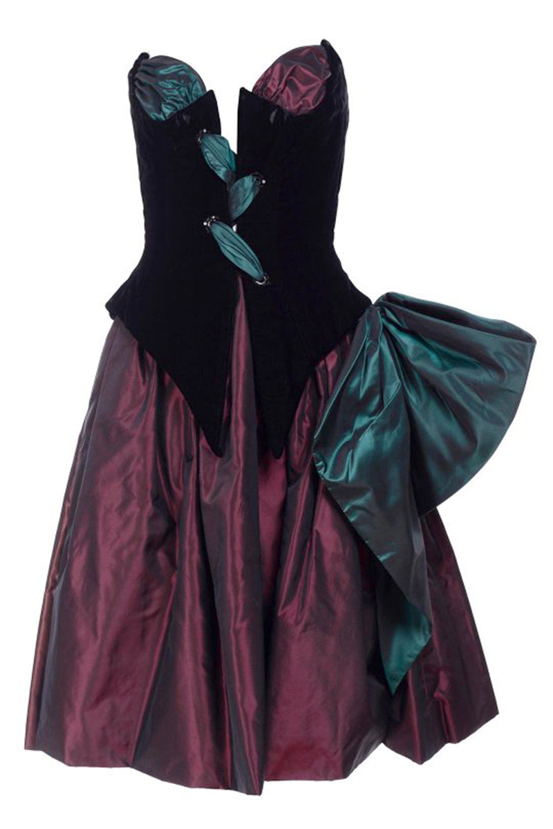 Bob Mackie Laced Front Corset Vintage Taffeta Velvet Evening Dress 2/4 ...