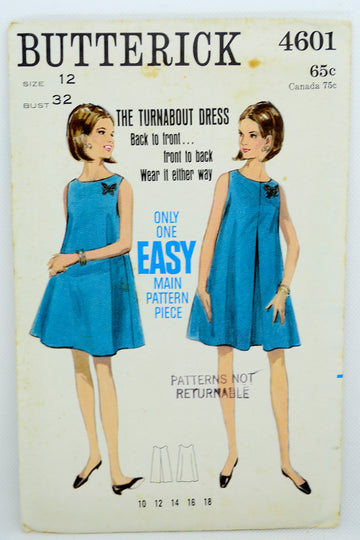 1967 Butterick 4601 Turnabout Reversible Dress Vintage Sewing Pattern ...