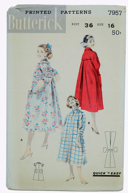 1956 Uncut Butterick 7957 Vintage Robe or Duster Sewing Pattern – Modig