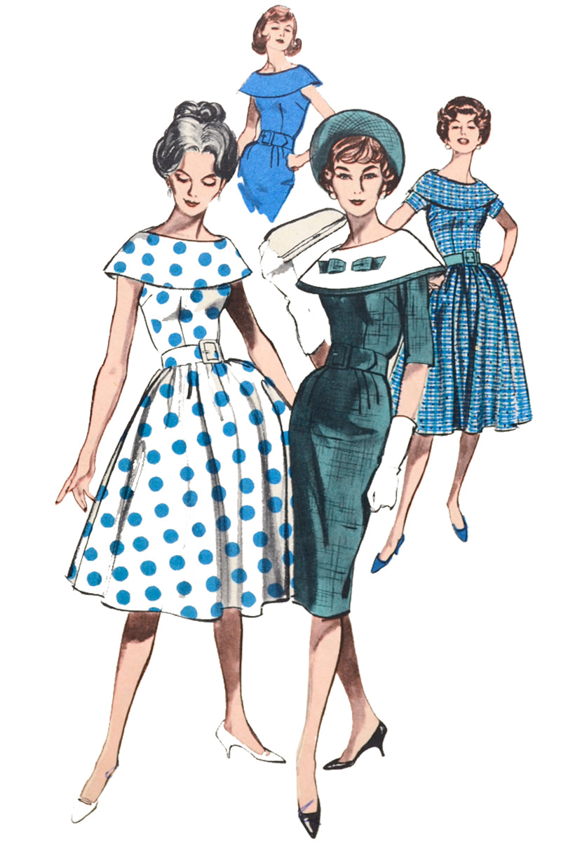 Uncut Butterick 9031 Dress W Portrait Collar 1959 Sewing Pattern – Modig