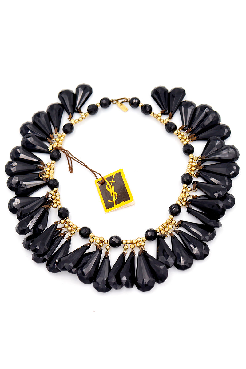 Yves Saint Laurent Gold & Black Teardrop Choker Necklace w YSL Tags – Modig