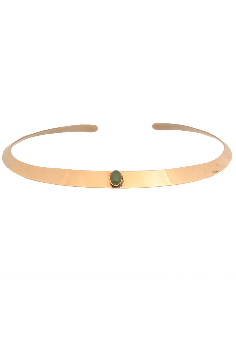 Ed Levin Thin Bronze Vintage Collar Necklace w Green Stone – Modig