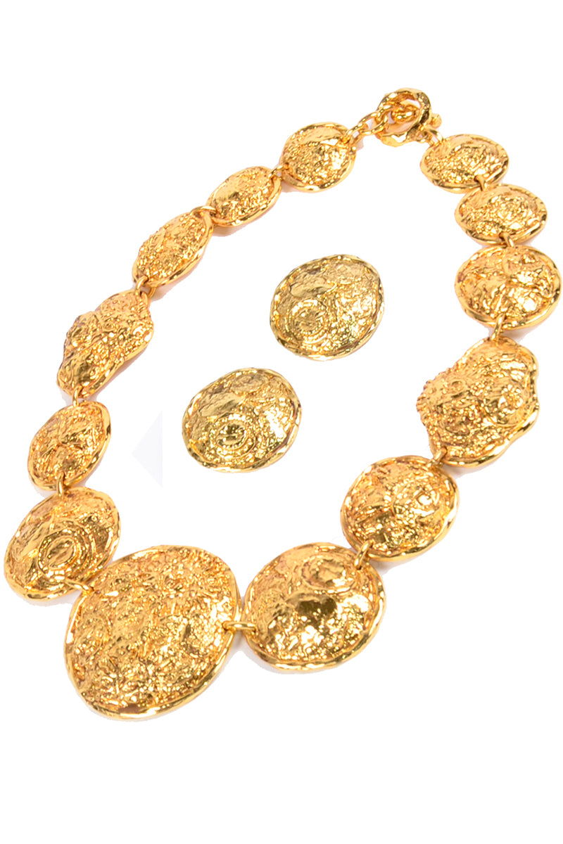 1980s Edouard Rambaud Textured Gold Statement Necklace and Earrings Se ...