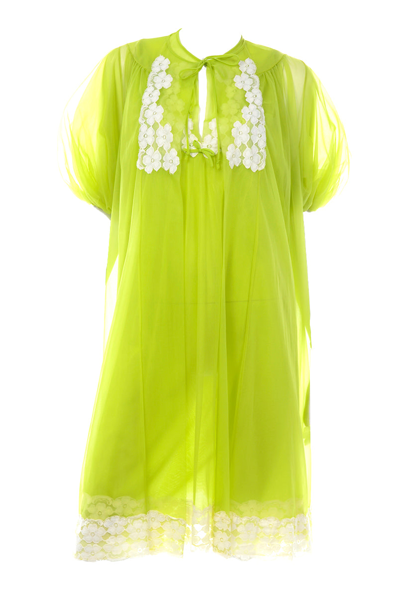 1960's Lime Green Chiffon Babydoll Peignoir Set W Nightgown & Robe – Modig