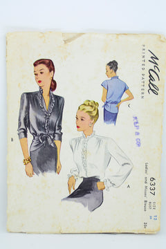1945 Vintage McCall 6337 Ruffled Blouse Sewing Pattern – Modig