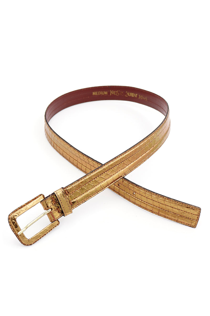Yves Saint Laurent Gold Metallic Snakeskin Leather Embossed Belt – Modig