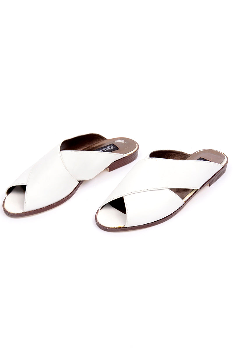 Vintage Prima Royale Cross-over White Leather Slide Sandals Size 8 – Modig