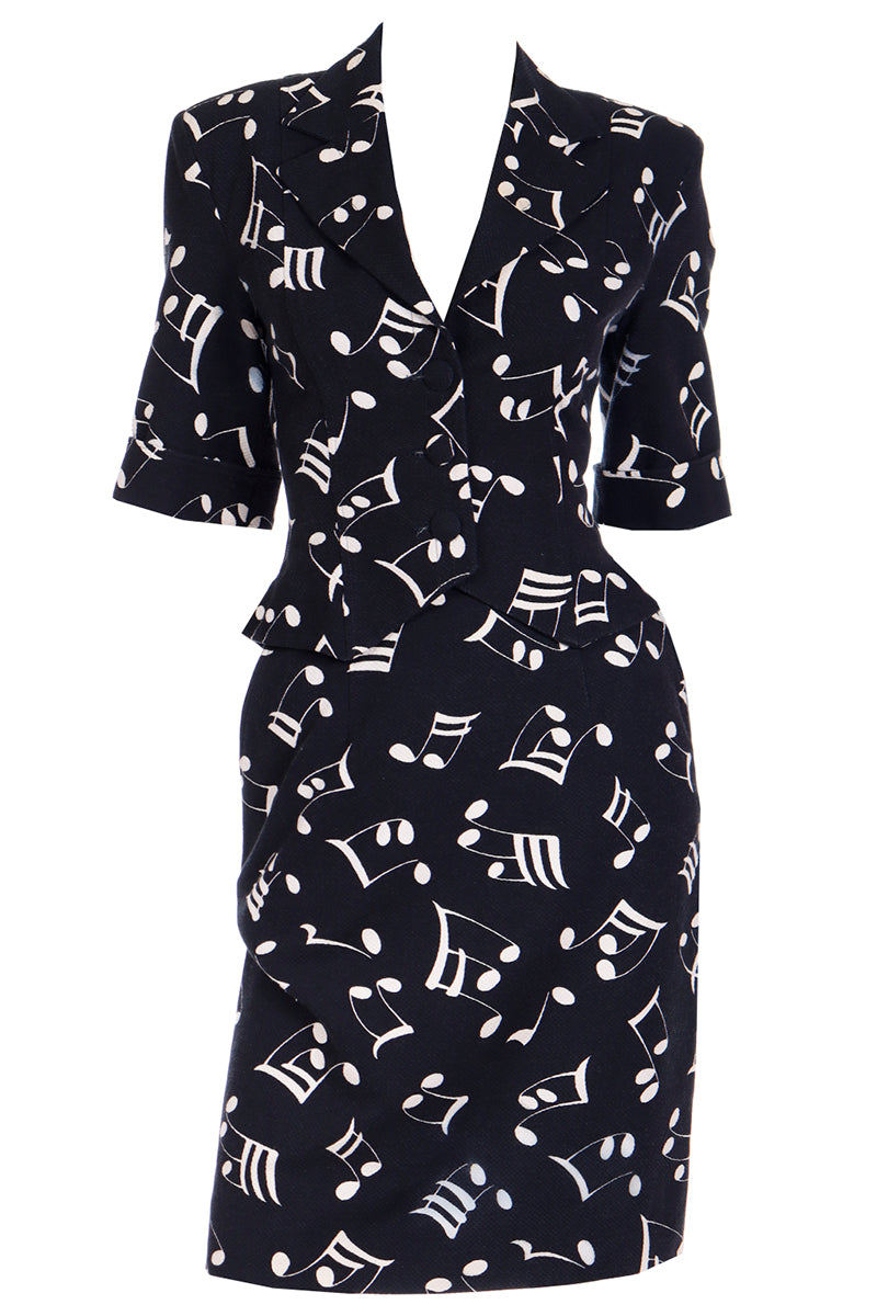Vintage Patrick Kelly Musical Note Black & White Jacket & Skirt Suit ...