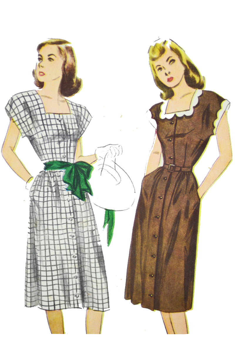 1940s Simplicity 1981 Vintage Sewing Pattern for Button Front Dress – Modig