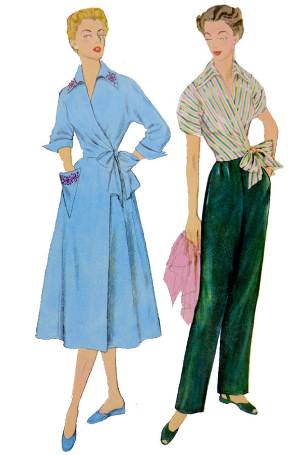1950 Vintage Simplicity 8317 Tie Blouse Pants & Coat Designer Pattern ...