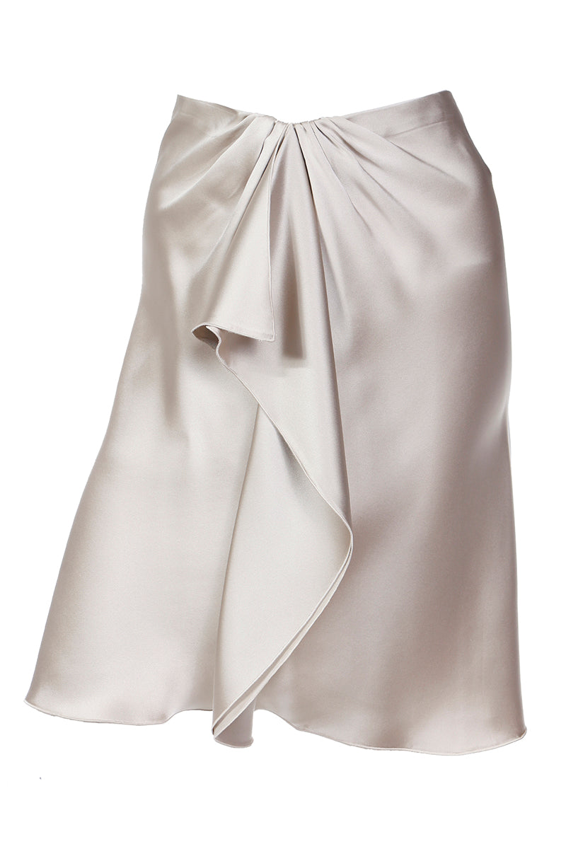 2000s Vintage Valentino Taupe Grey Silk Skirt w/ Gathered Silk Front ...