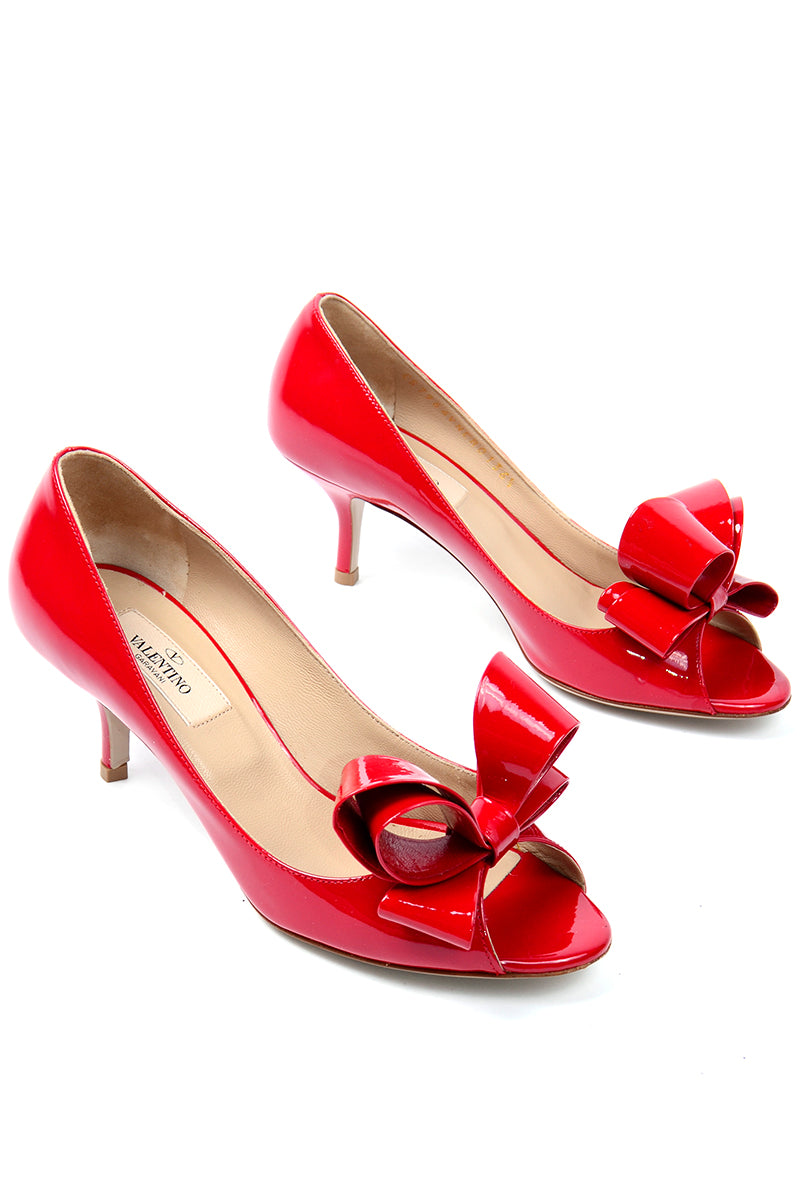 Valentino Garavani Shoes Red Patent Leather Bow Pumps W/ Heels – Modig