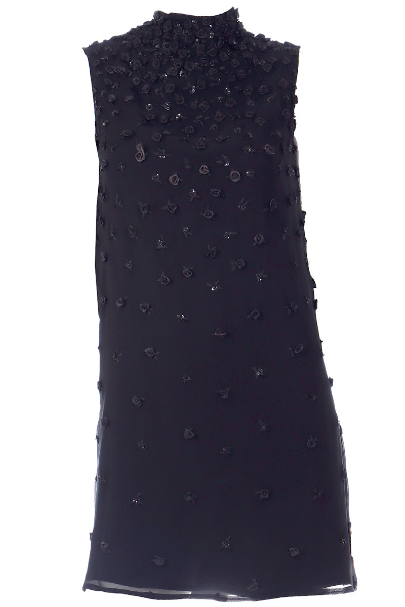 Fendi Karl Lagerfeld Vintage Black Silk Evening Dress w Floral ...