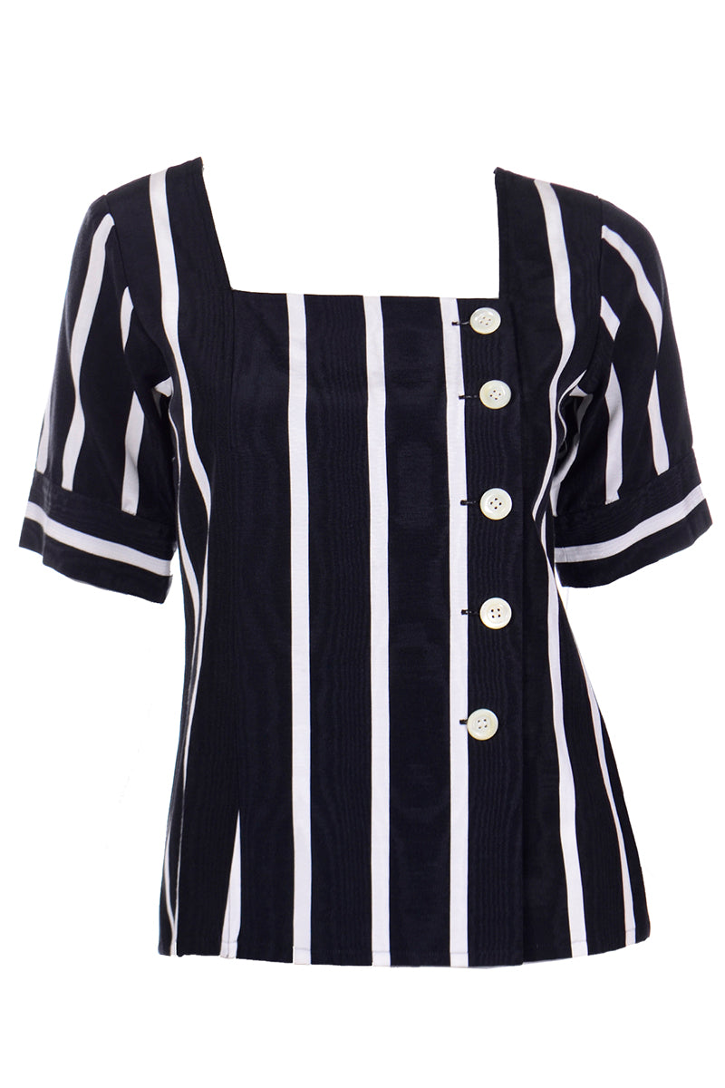 1980s Yves Saint Laurent Black & White Striped Sailor Style Top – Modig