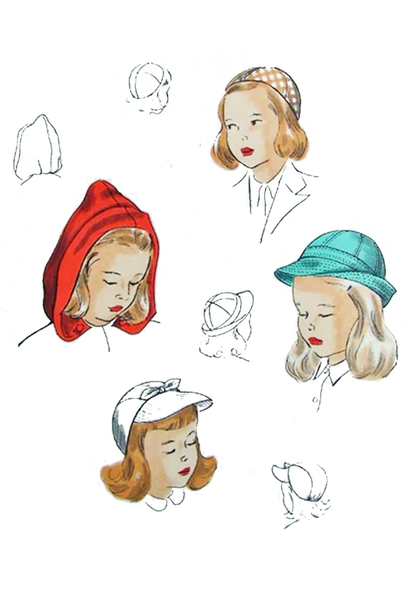 Vogue 2483 Rare 1950 Girls Hat Hood Calot & Cap Vintage Sewing Pattern ...
