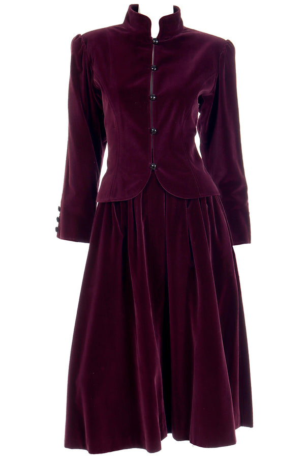 YSL Russian Collection Inspired Burgundy Velvet Skirt & Jacket Suit – Modig