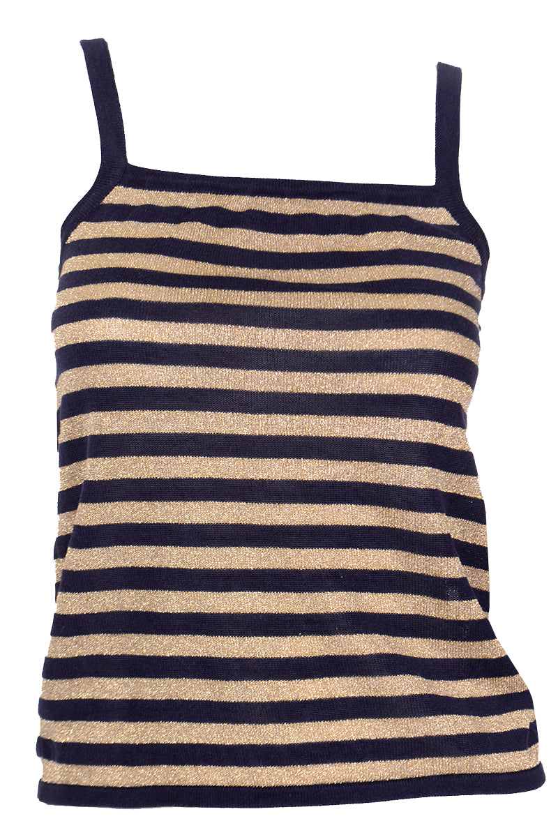 Yves Saint Laurent Navy and Metallic Striped Gold Camisole Top – Modig