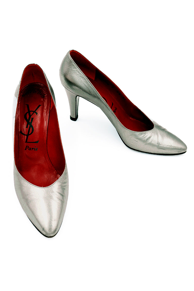 Yves Saint Laurent Vintage Silver Bronze Leather Pumps YSL Shoes – Modig