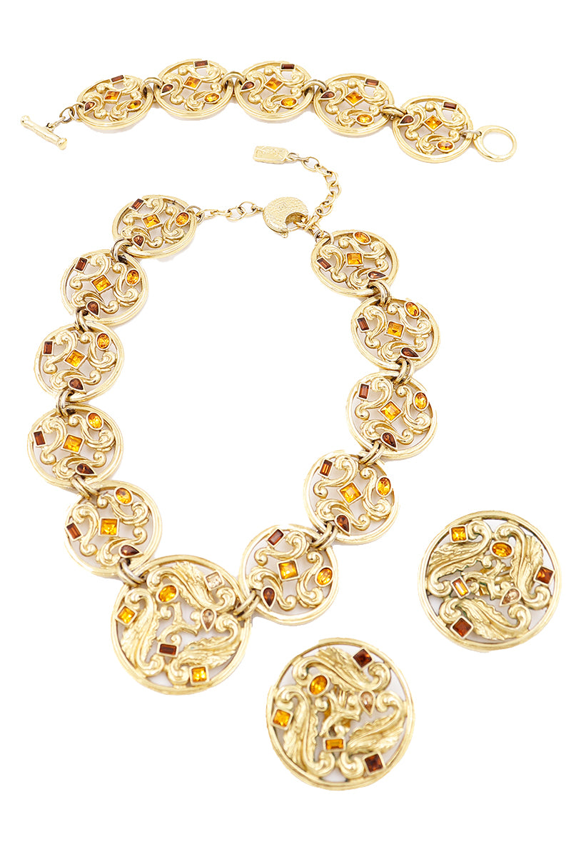 Yves Saint Laurent Gold Open Work Necklace Earrings & Bracelet Set – Modig