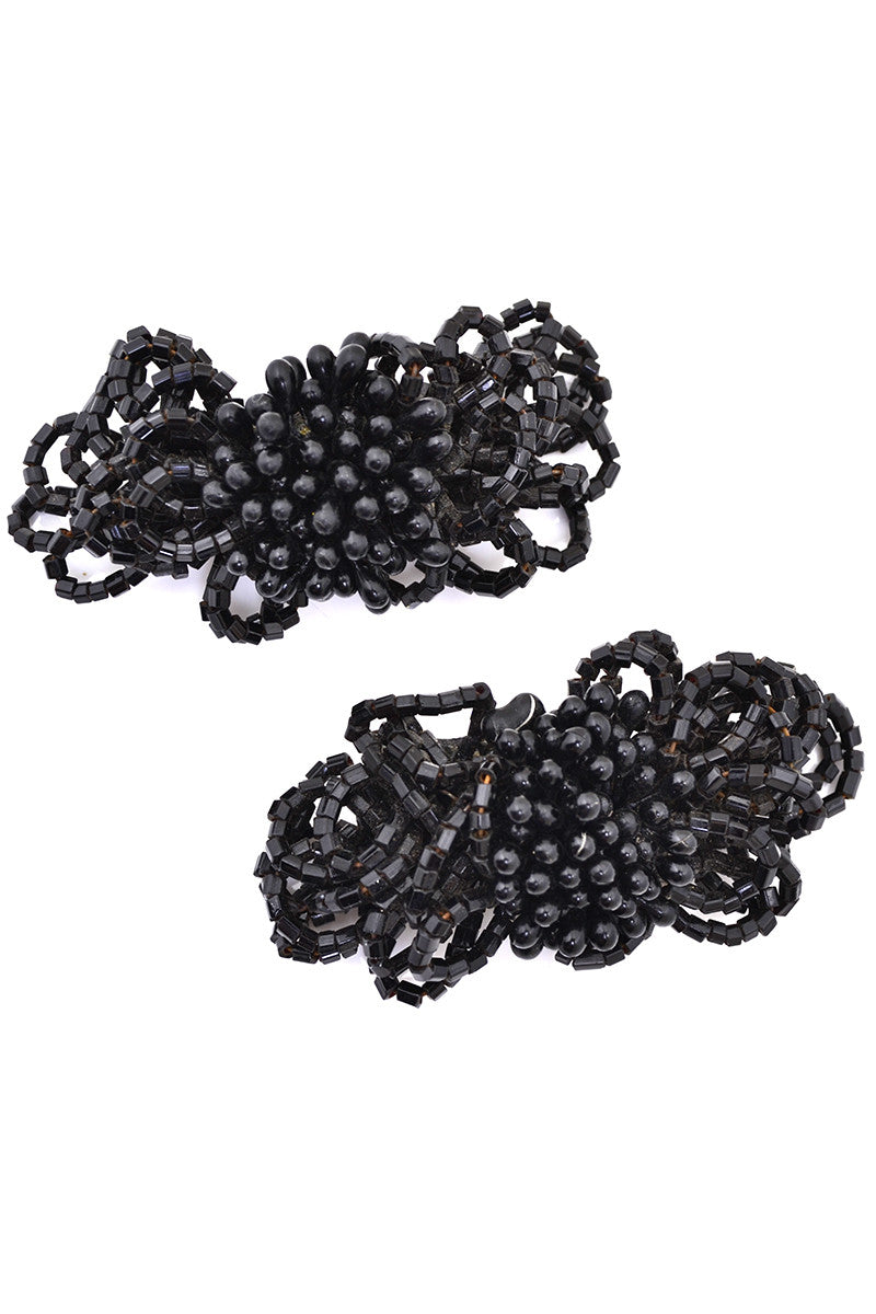 Black Beaded Vintage Shoe Clips Buckles Faceted Beads – Modig