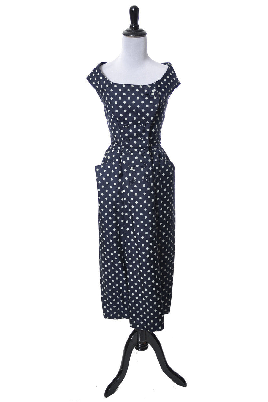 Ceil Chapman silk 1950s designer vintage dress polka dots – Modig