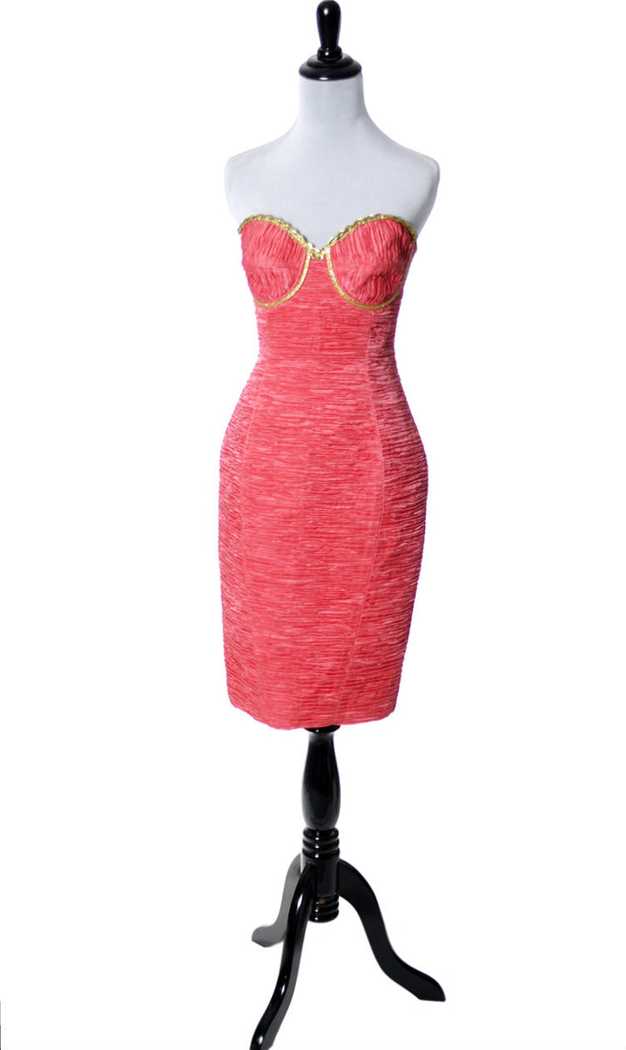 Dana Deatherage Neiman Marcus vintage dress 1980s pleated strapless – Modig