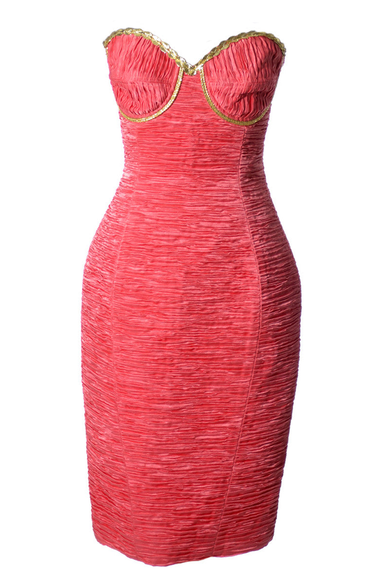 Dana Deatherage Neiman Marcus vintage dress 1980s pleated strapless – Modig