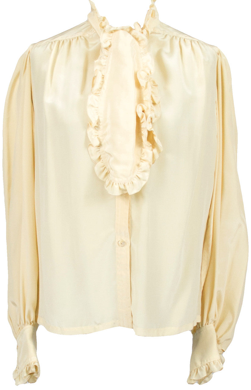 Designer Loewe vintage silk blouse with ruffle sash – Modig