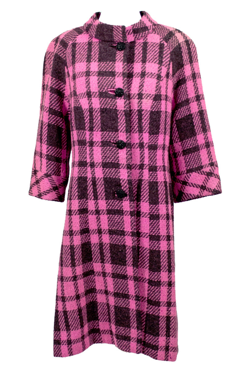 Mildred Warner pink and black plaid vintage 1960s coat – Modig