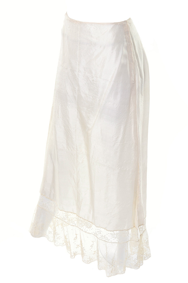 Cream Silk Vintage Half Slip with Floral Lace Trim Small – Modig