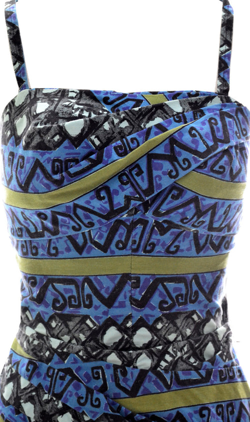 Tiki print 1950s Rose Marie Reid draped sheath vintage swimsuit – Modig