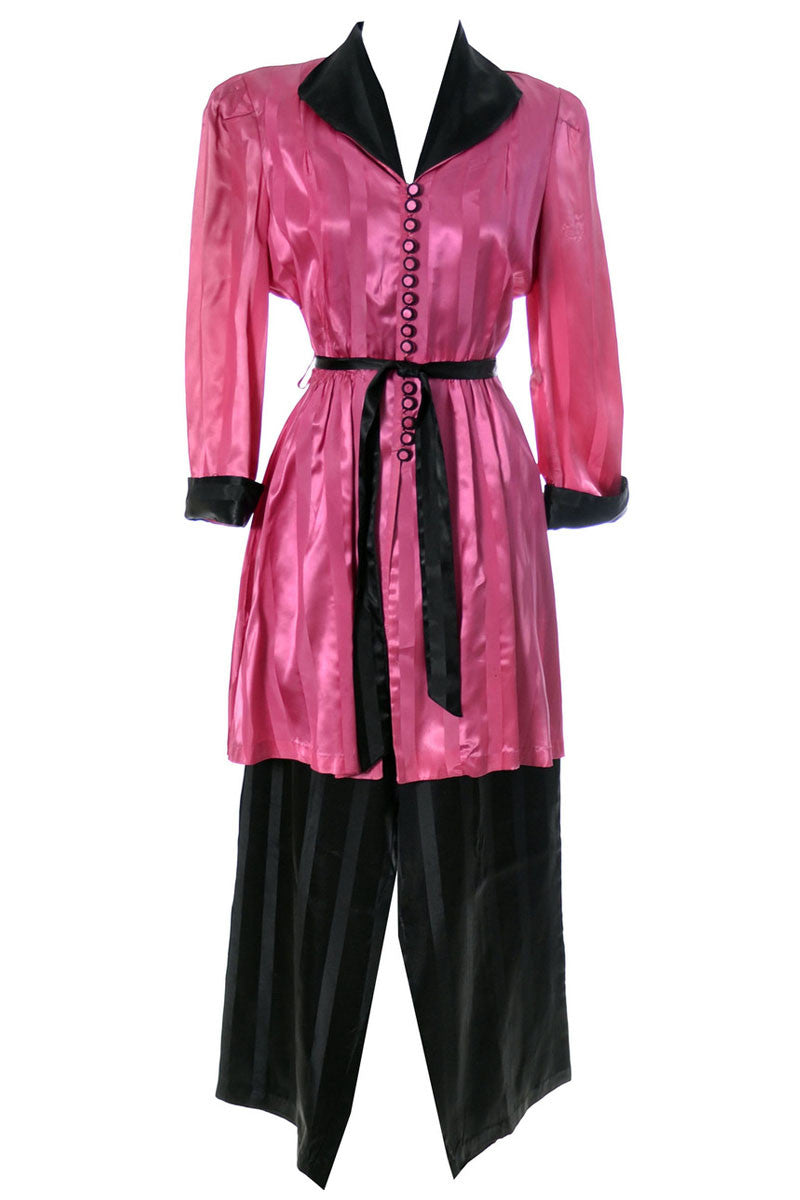 1940s vintage rayon WWII hostess pajamas raspberry satin – Modig