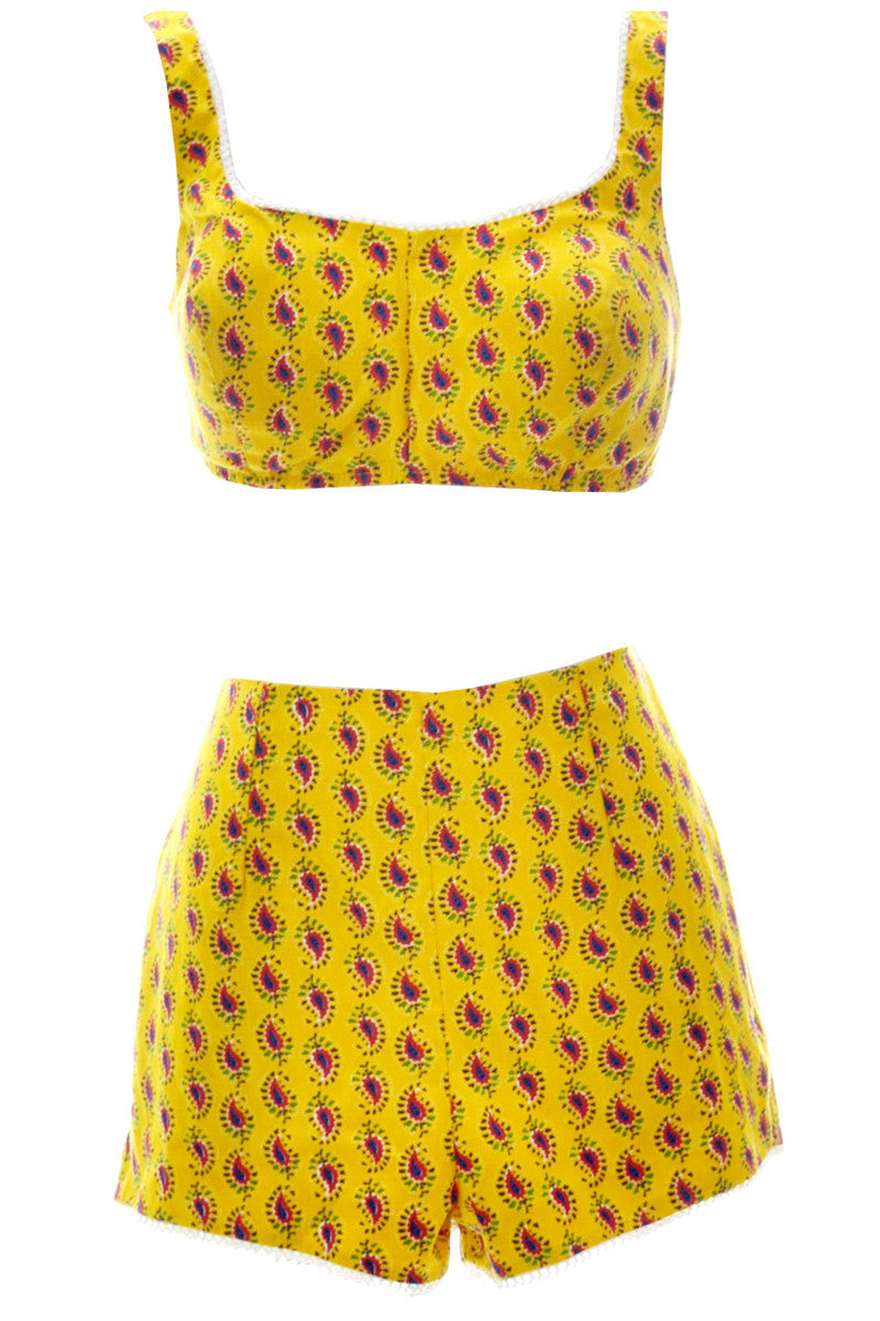 Vintage swimsuit Gidget yellow and red paisley print 2 piece bathing ...