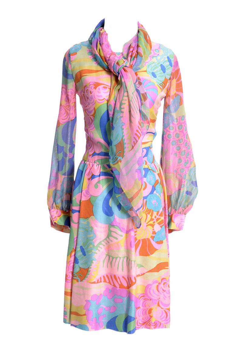 Rare vintage Tina Leser As New silk MOD 1960s dress with scarf – Modig